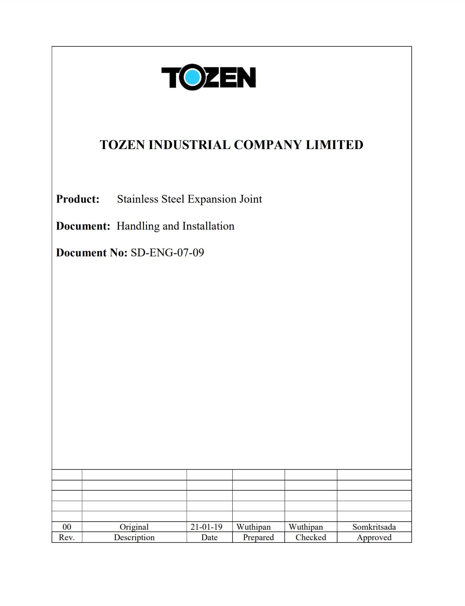 Manual - Tozen Industrial Co.,Ltd.